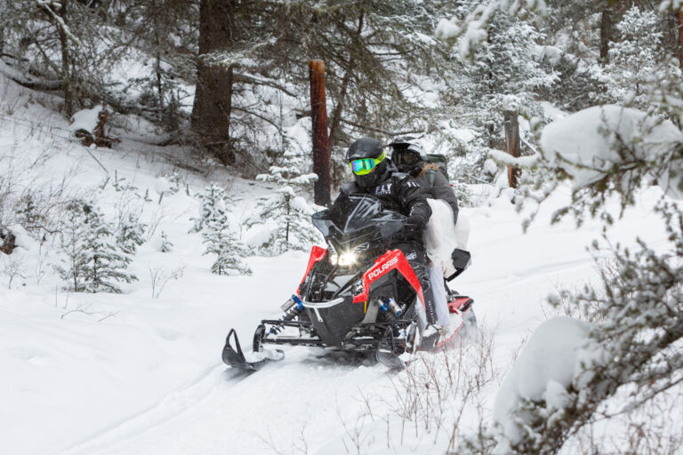Winter Elopement Snowmobiling Adventure | Scenic Vows